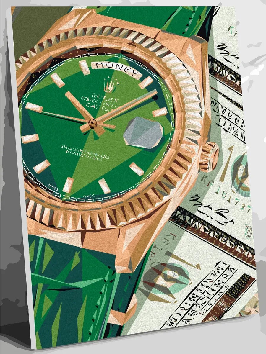 Картина по номерам Часы Ролекс Rolex Деньги Доллар