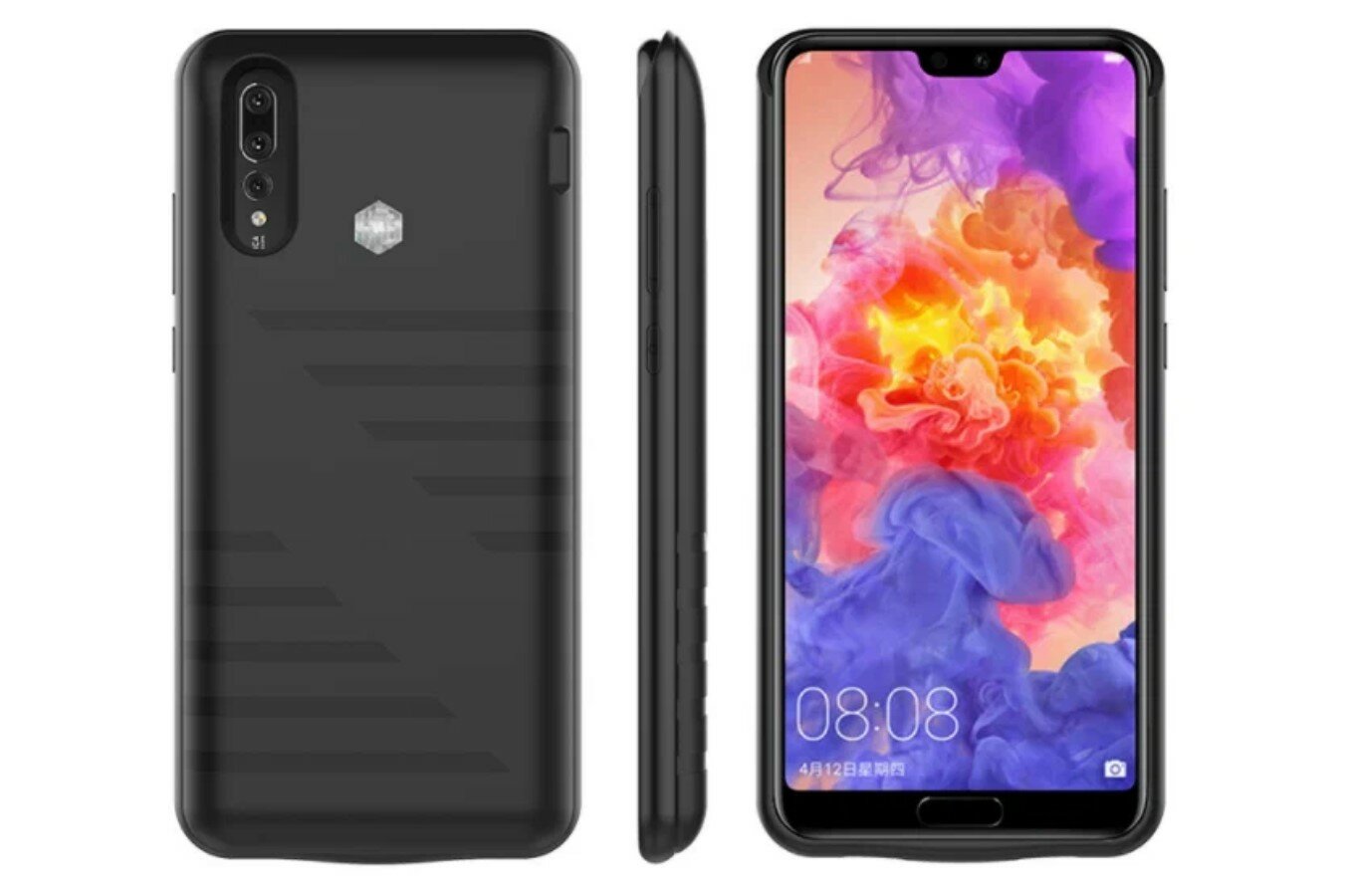 Чехол-бампер MyPads со встроенной усиленной мощной батарей-аккумулятором 6800mAh для Huawei Nova 3e черный