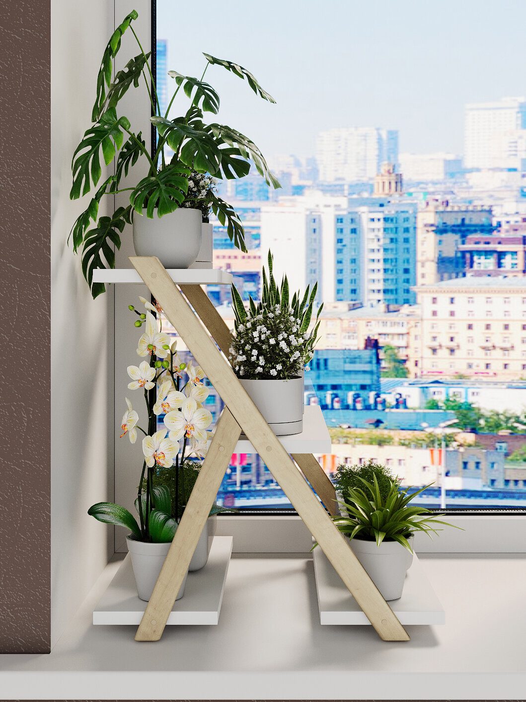 Подставка для цветов на подоконник деревянная "Флора" 40см х 42см х 46см