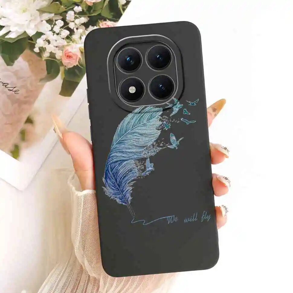 Черный чехол для Redmi Note 15 Pro Plus с пером и бабочками