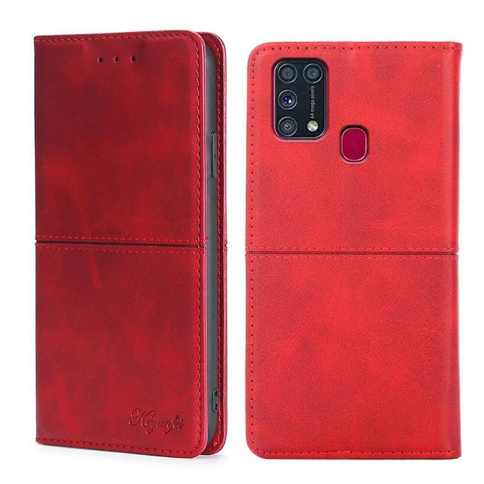 Чехол-книжка MyPads для Samsung Galaxy M31 SM-M315F из натуральной воловьей кожи красный