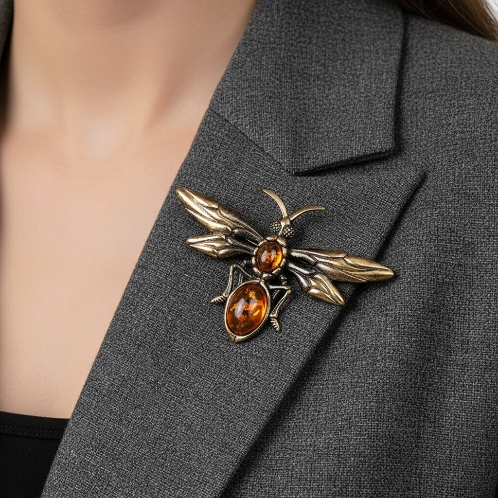 Брошь, янтарь