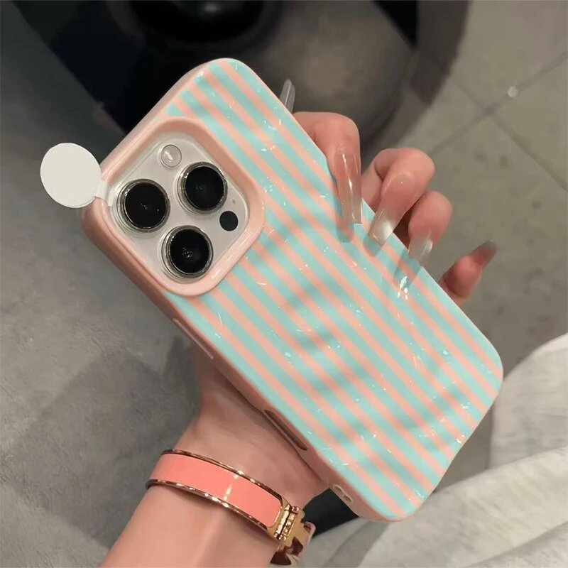 Розово-голубый чехол для iPhone 12 ProMax в полоску