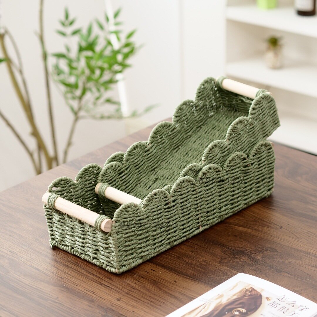 Вместительная настольная корзина для хранения из бумажной веревки и ротанга, органайзер для косметики в ванной, плетеная вручную корзина для хранения мелочей.