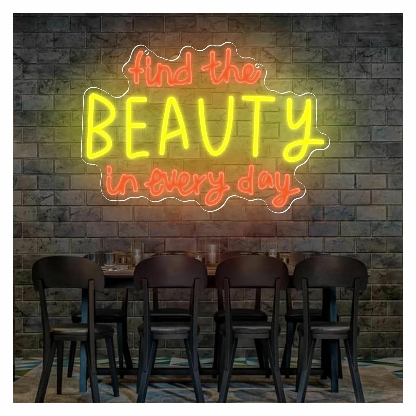Неоновая Вывеска "Find The Beauty In Every Day" С Питанием От USB И Регулируемой Яркостью 27,9см 40,6см