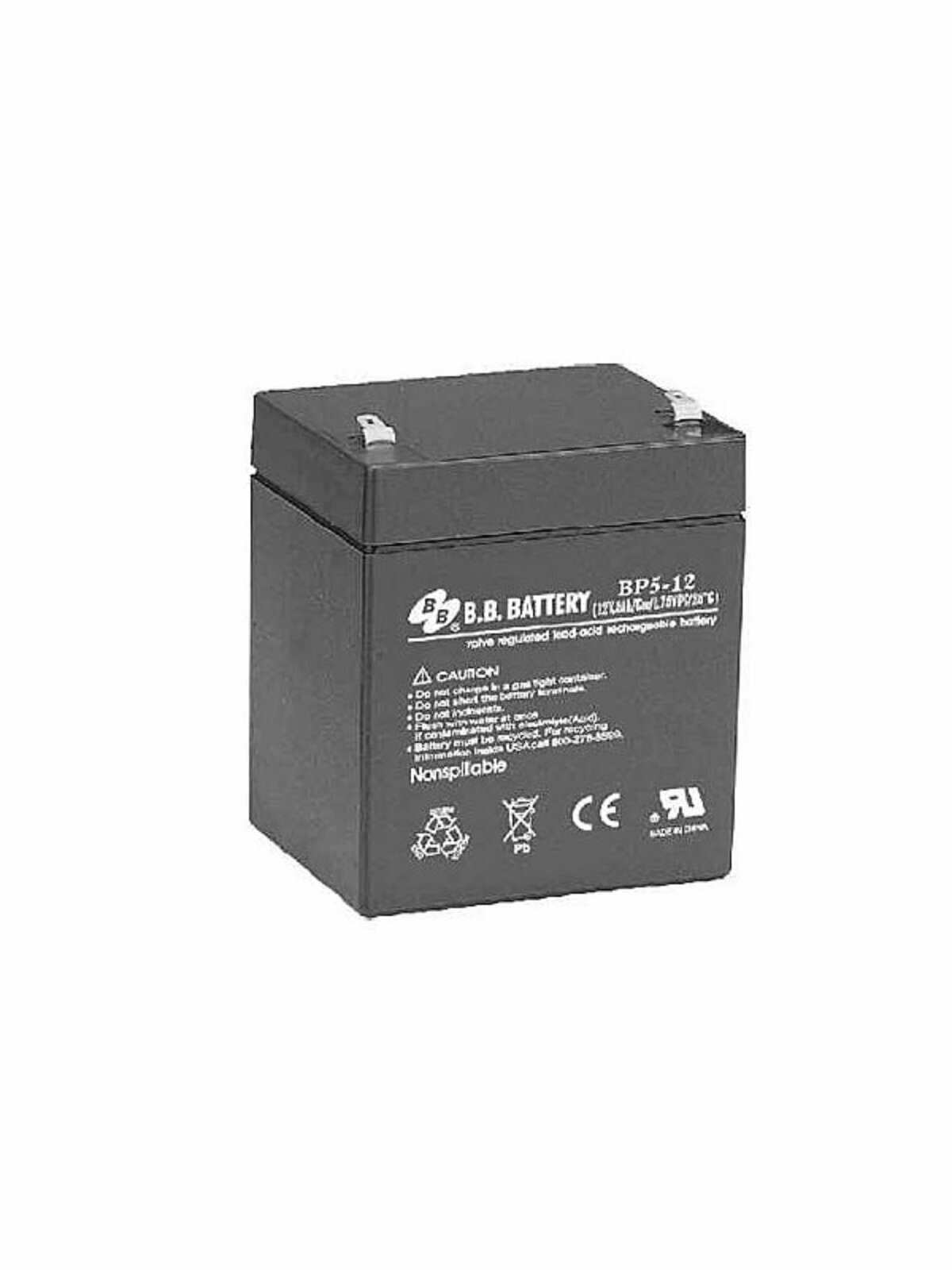 АКБ B.B. Battery BP 5-12 (12V 5Ah) ДхШхВ 90х70х106 мм, масса 1.8 кг, клеммы F2