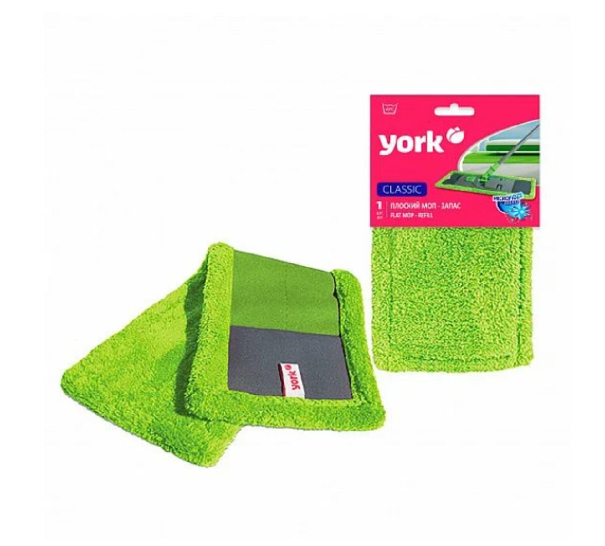 МОП YORK "классик", плоский, микрофибра, для пола, съёмный, легко стирается в машинке, 43x13 см