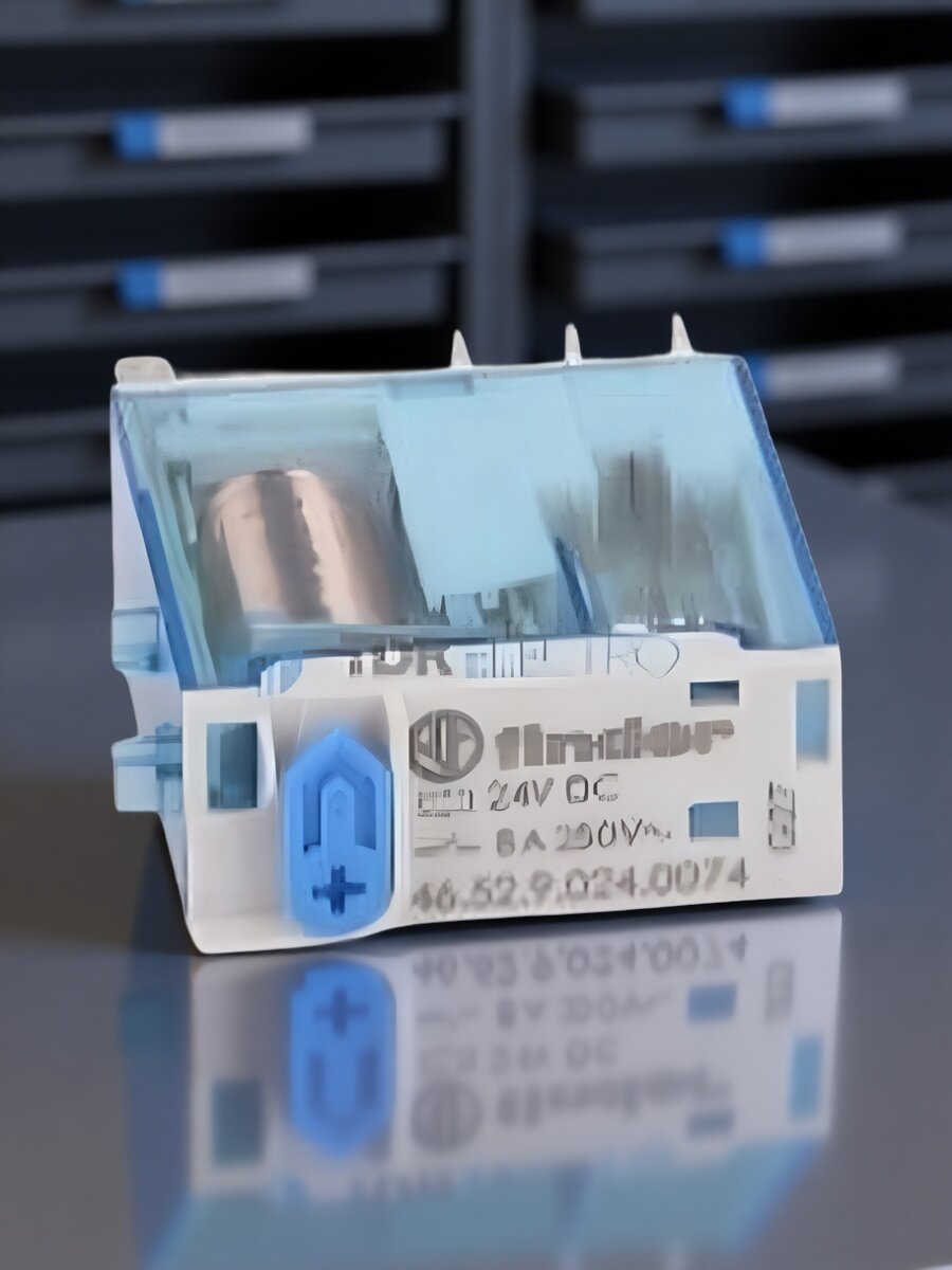 Реле миниатюрное промышленное втычные контакты AgNi 2CO 8A блокируемая кнопка Тест +индикатор FINDER