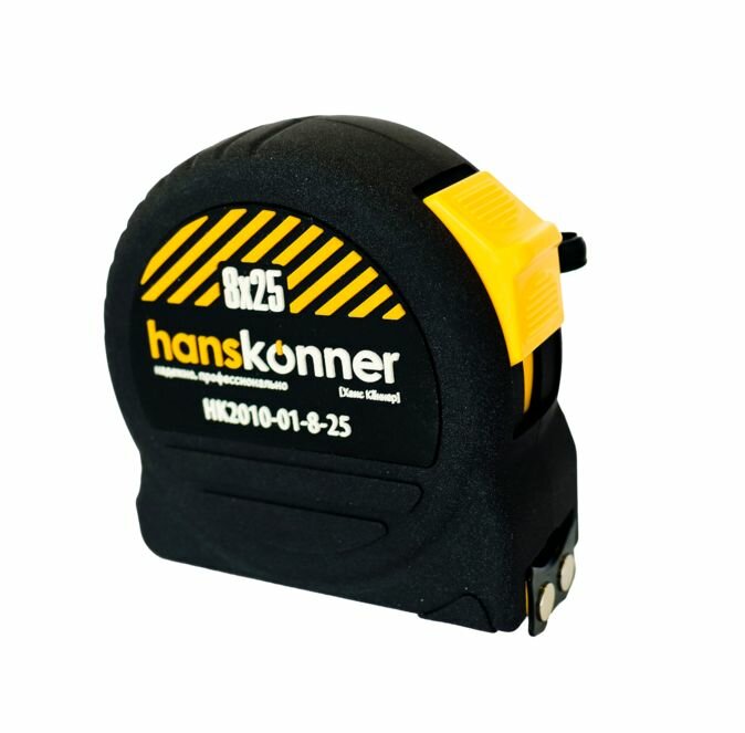Рулетка 8x25мм, 2 стопа, корпус SoftTouch, супермощный магнит, Hanskonner HK2010-01-8-25