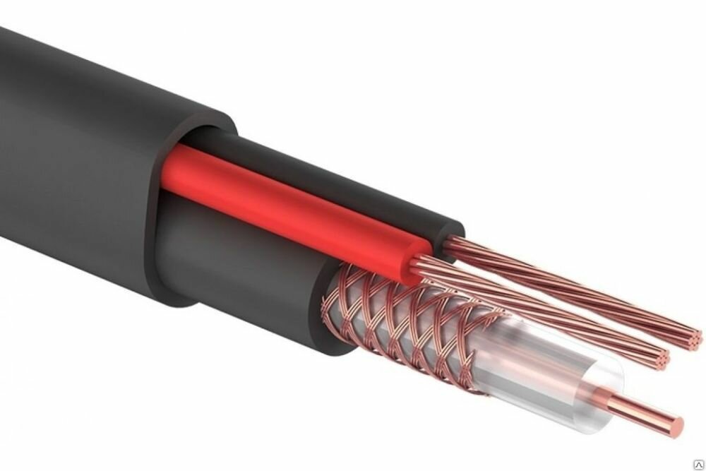 КВК-2П 2х0,75 (коаксиальный + 2х0.75мм) Кабель для видеонаблюдения черный, уличный (1бухта / 200м, продается бухтами, НЕ отрезается метражом)