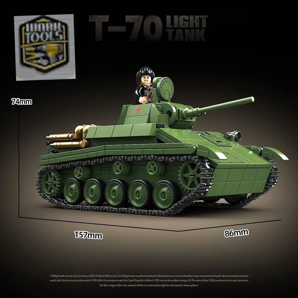 Конструктор T-70 Light Tank World War II Tank 10+ 100291 689 Зеленый — фото 1