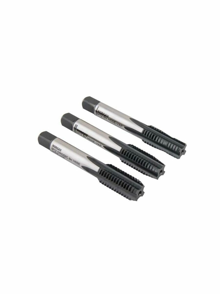 Набор метчиков NORGAU Industrial M 6 из HSS-E (Co 5%), по стали, чугуну и цветным металлам, 3 предмета.