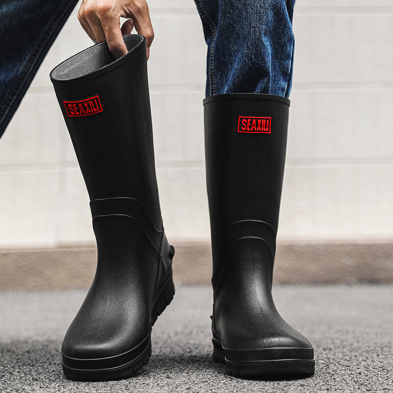 Мужские высокие резиновые сапоги на шнуровке, нескользящие, водонепроницаемые, стильные, для активного отдыха, длинные рыболовные сапоги на толстой подошве для мужчин. Размер обуви. EU:43