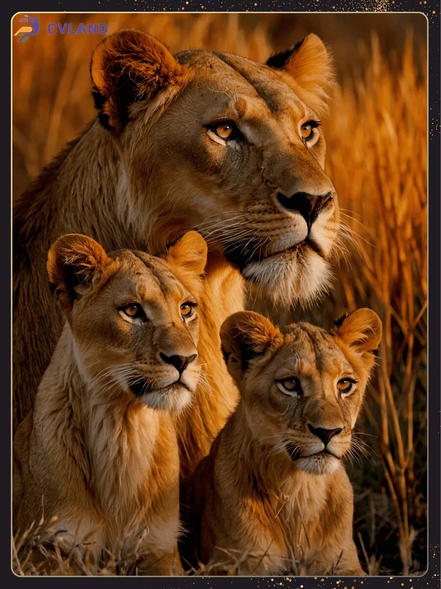 Алмазная мозаика 60х80 большая без подрамника "Семья львов"