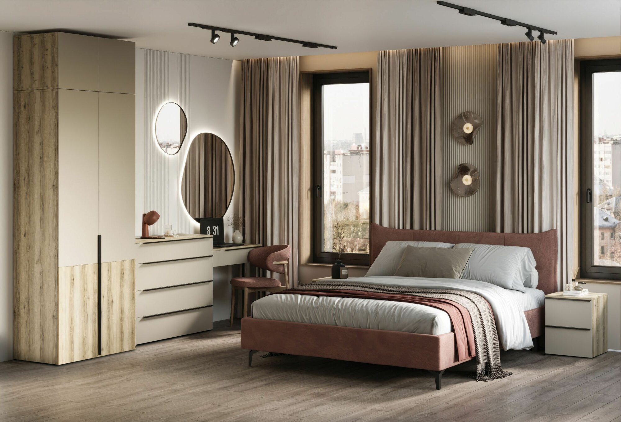 Спальный гарнитур "Заря", дуб делано/Кашемир