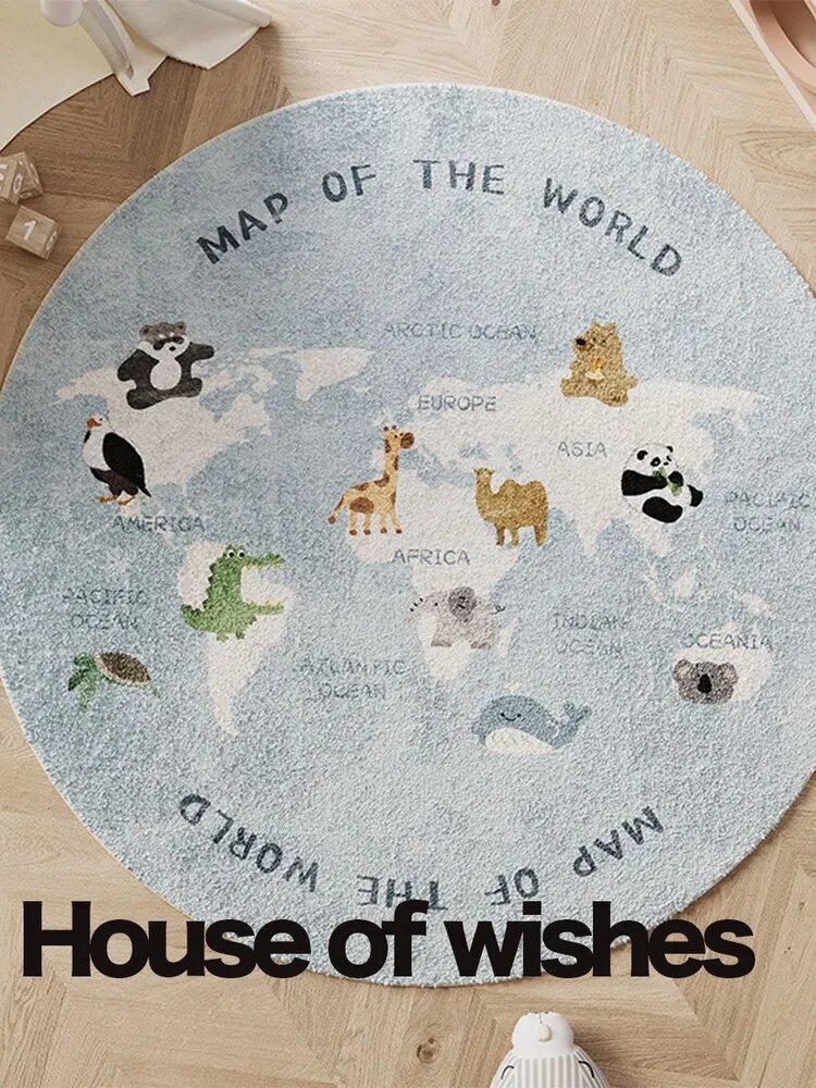 House of Wishes Детский ковер Милые животные Карта мира 100 см Круглый