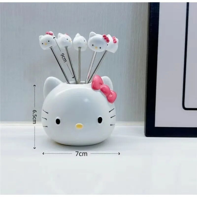 Набор вилок для салата белый Hello Kitty из нержавеющей стали с подставкой, 10 шт. — фото 1