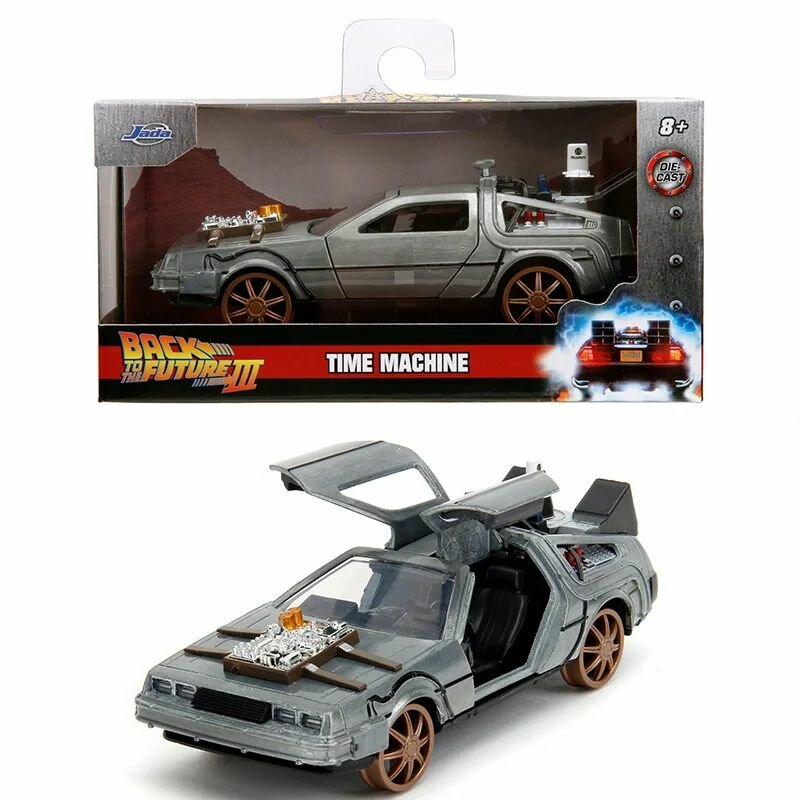 Машинка Jada Toys 1990 DeLorean DMC Train Wheel Version, Back to the Future Part III- 1/32 Scale
