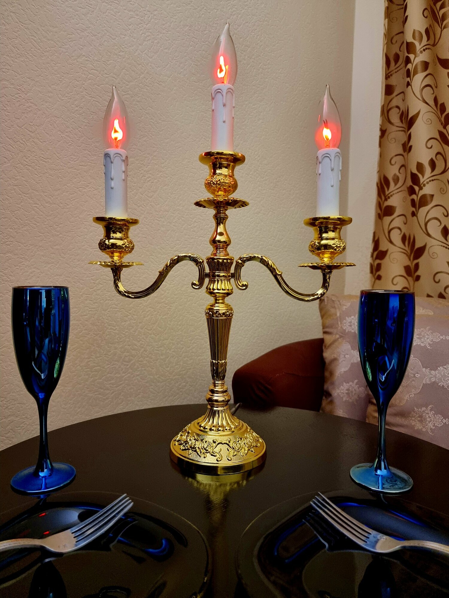 Электрический винтажный канделябр "Розариум" на три лапочки, золото