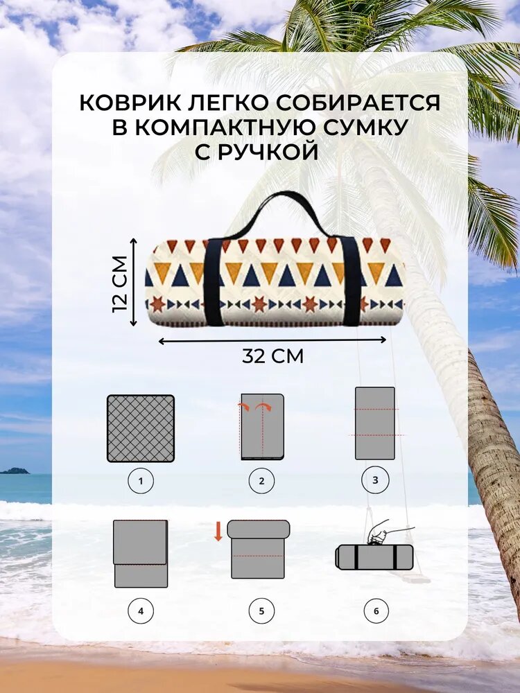 Пляжный коврик универсальный для пикника 150 х 200 см, складной, с ручкой, для пляжа и отдыха — фото 1
