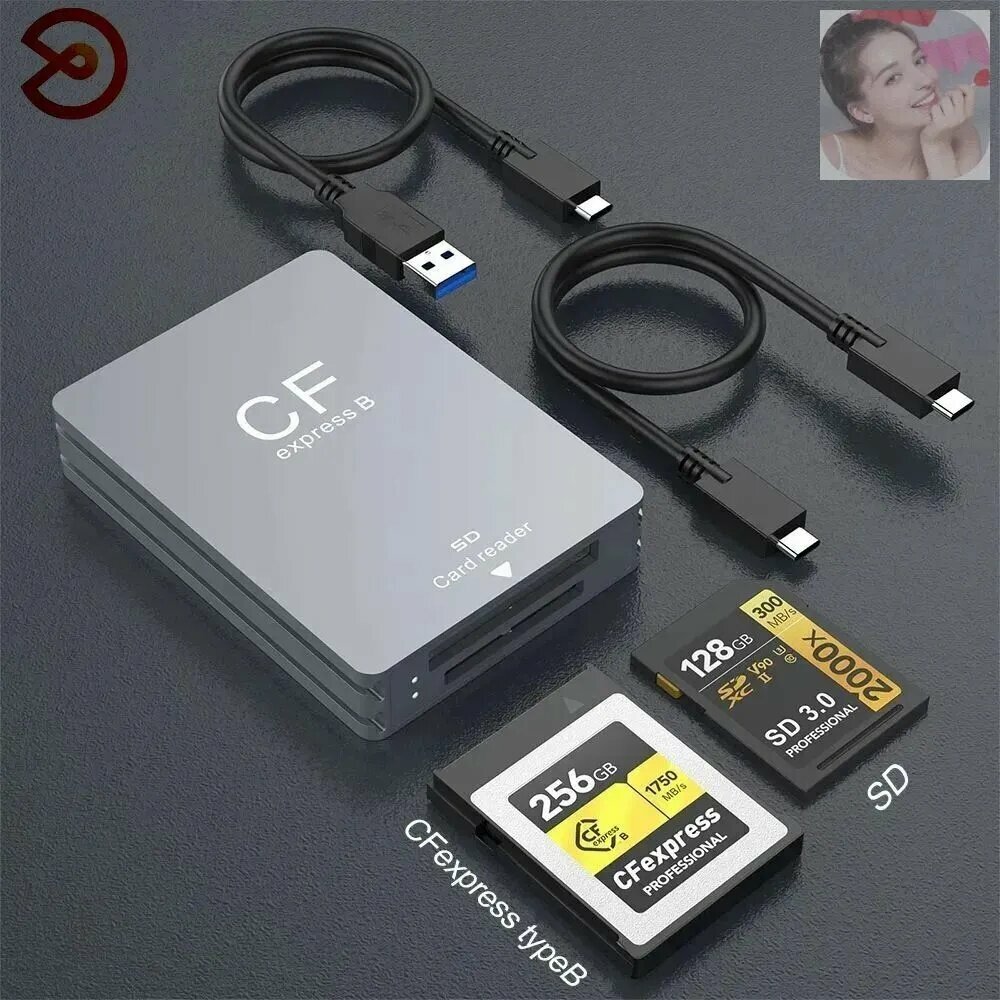 Универсальный картридер с двумя слотами Type B и SD, совместимый с Windows/Mac OS/Linux/Android, скорость до 10 ГБит/с по USB 3.1 Gen2