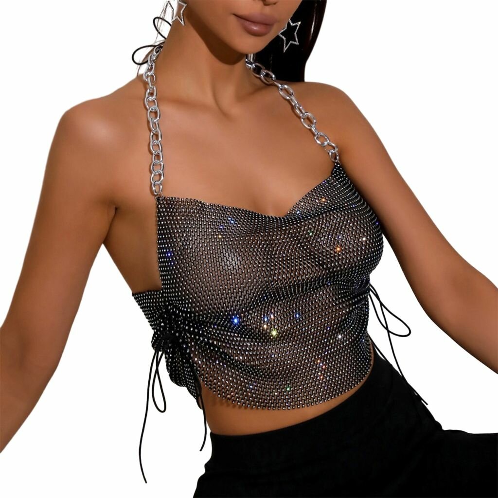 Камзол Со стразами На металлической цепочке-Черный