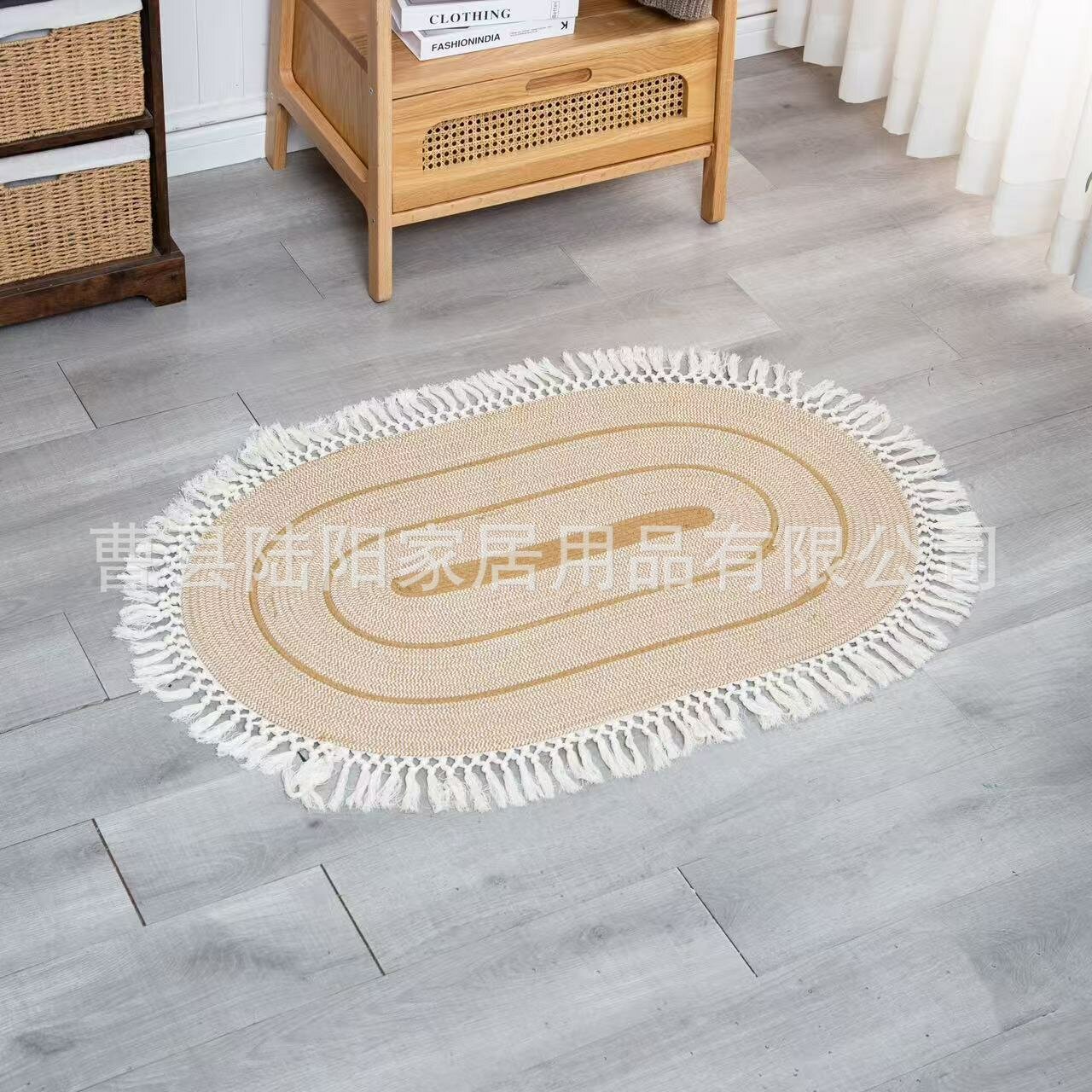 Коврик с кисточками из хлопковой веревки в европейском стиле, хлопково-льняной ковер для балкона, напольный коврик для гостевого дома, круглый коврик под кофейный столик для спальни и гостиной.