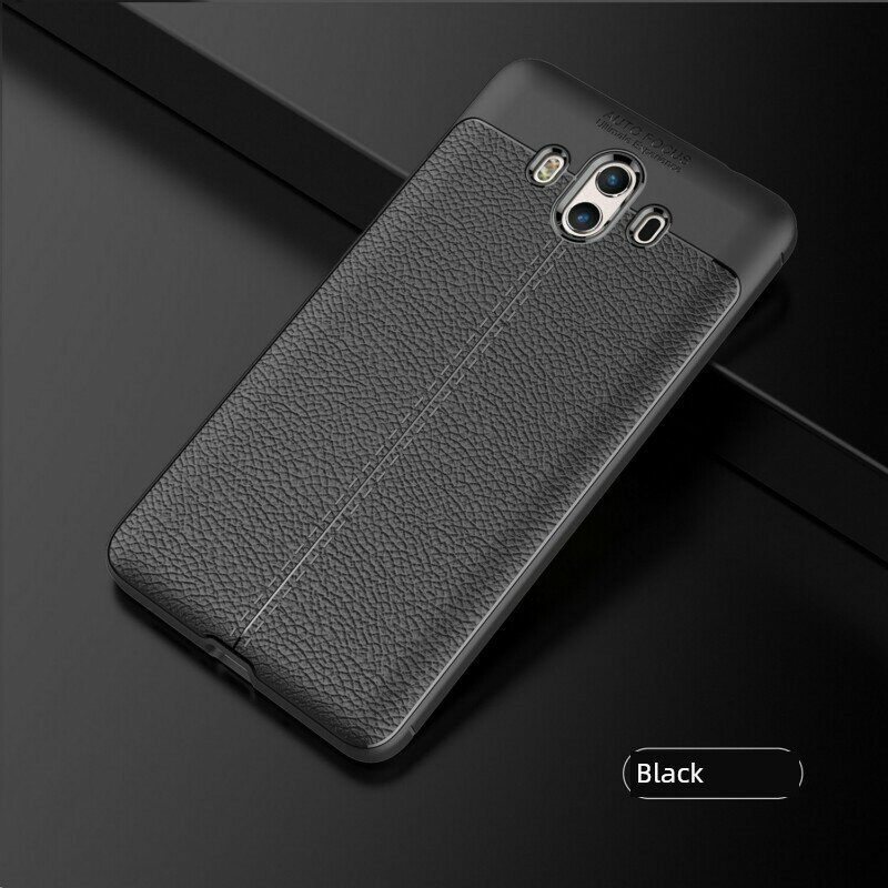 Huawei Mate 10 Защитный чехол с черной текстурой личи, включает полноразмерную закаленную стеклянную пленку