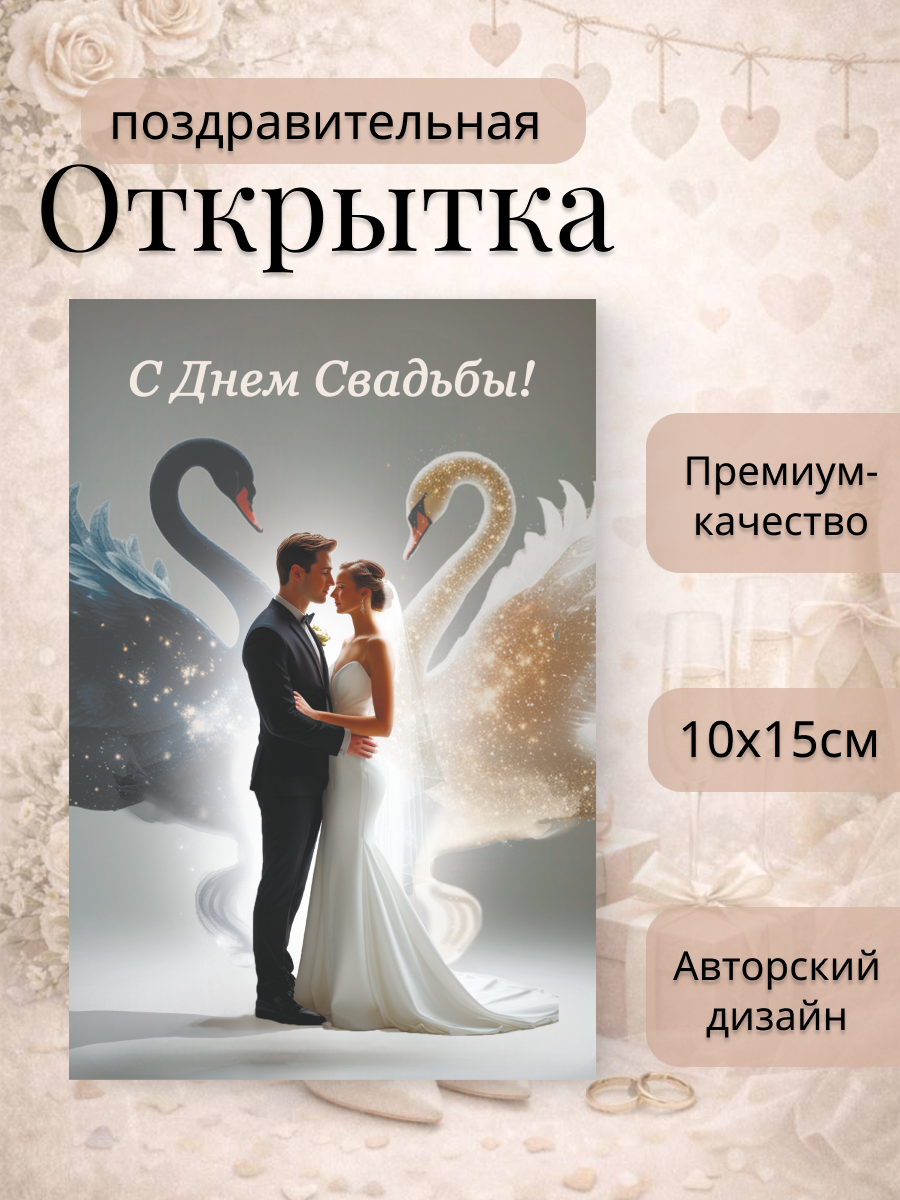 Открытка дизайнерская "С Днем Свадьбы-2!" с крафтовым конвертом