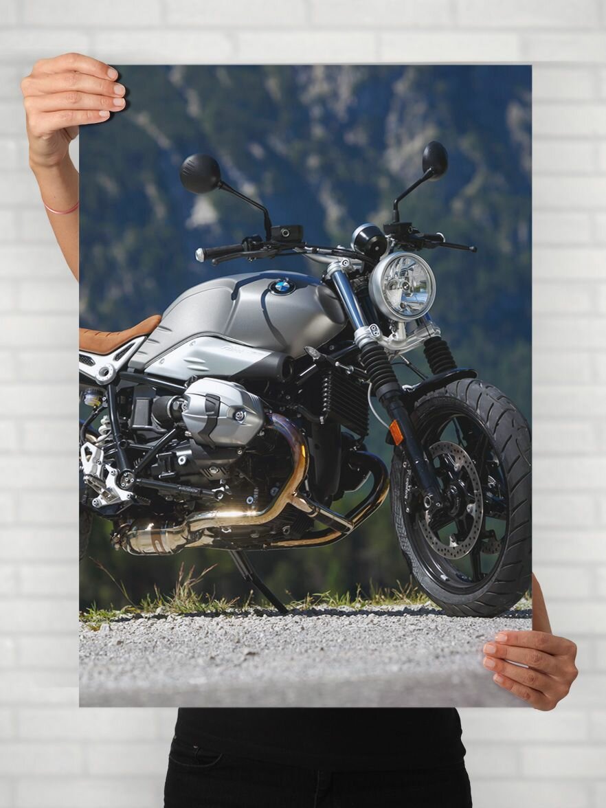 Плакат на стену для интерьера Мотоцикл (BMW R nineT 2) - Постер по мото и байкам формата A2 (42x61 см)