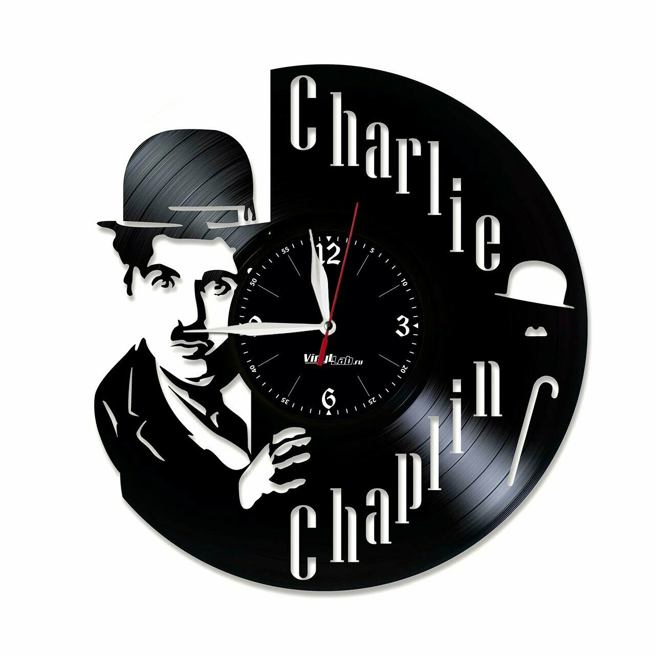 Часы из виниловой пластинки (c) VinylLab Чарли Чаплин, диаметр 30 см