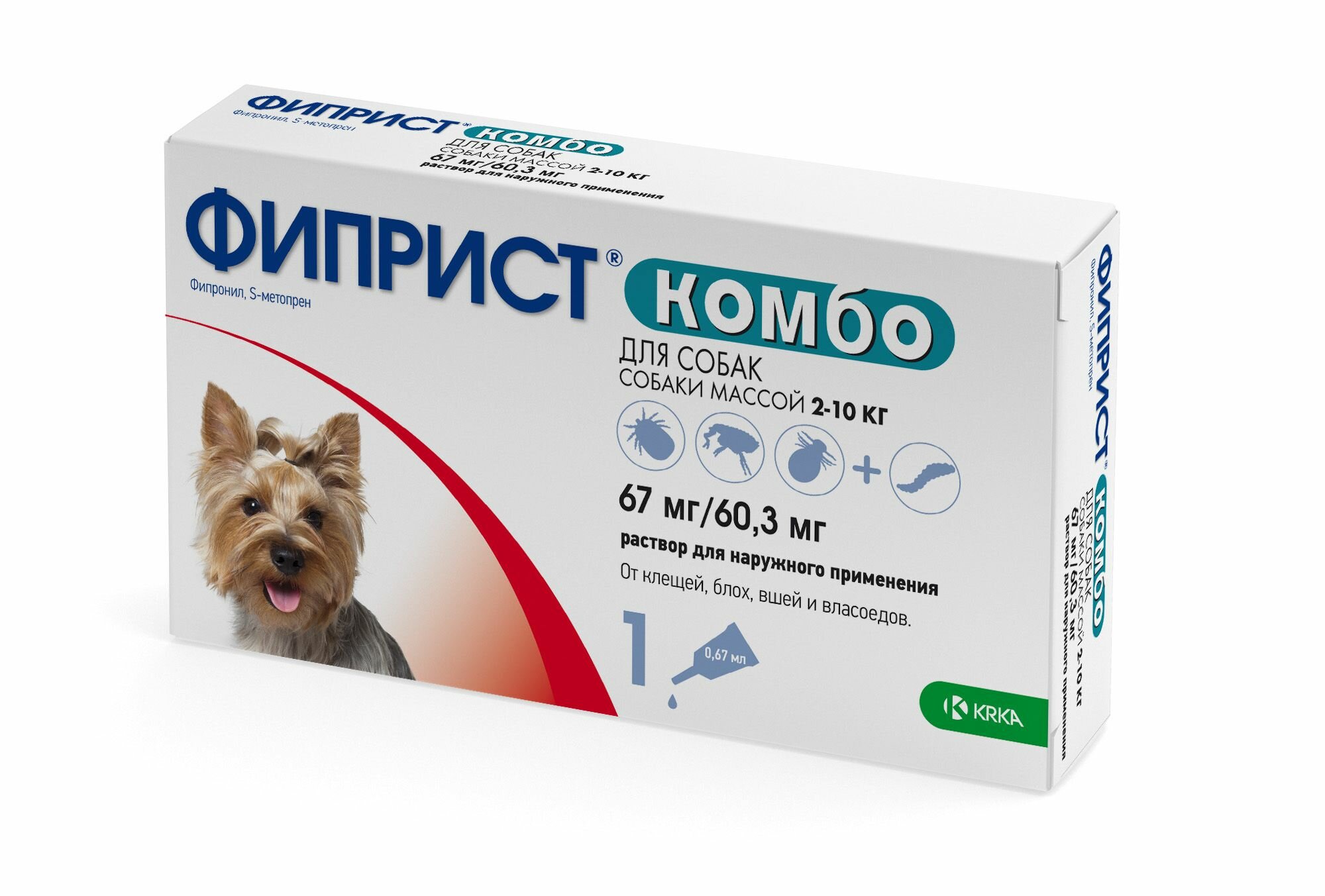 KRKA Фиприст Комбо капли от клещей и блох для собак малых пород, 67 мг/60,3 мг 1 пипетка — фото 1