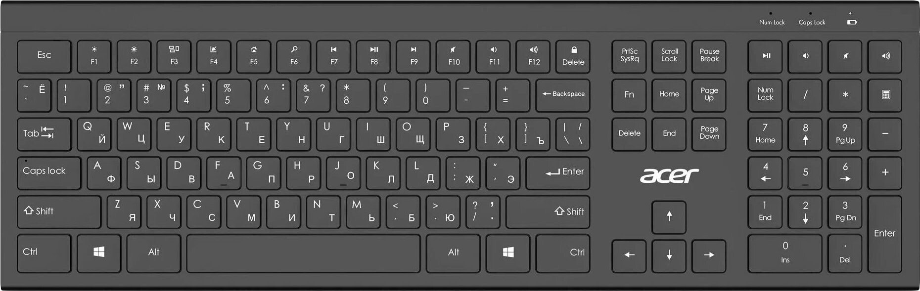 Клавиатура Acer OKR300, беспроводная, USB, Радиоканал, ножничная, черный (zl. kbdee.014)