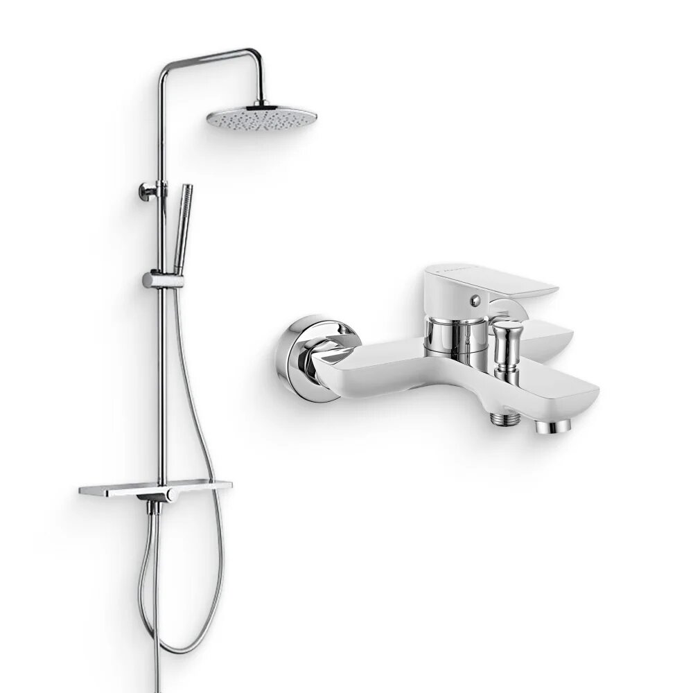Душевой комплект Смеситель Aquanet Arctic AF520-20СW / Стойка Pragmatic AF430-70-R-C