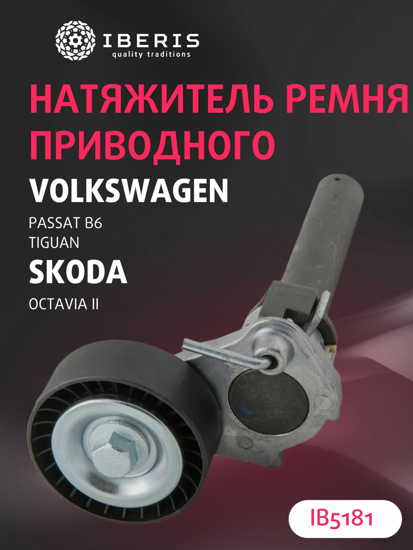 Натяжитель ремня приводного Фольксваген Пассат Тигуан, Шкода Октавия 2, VW PASSAT B6 -10 TIGUAN -18, SKODA OCTAVIA II -13, 06J198299, R54158