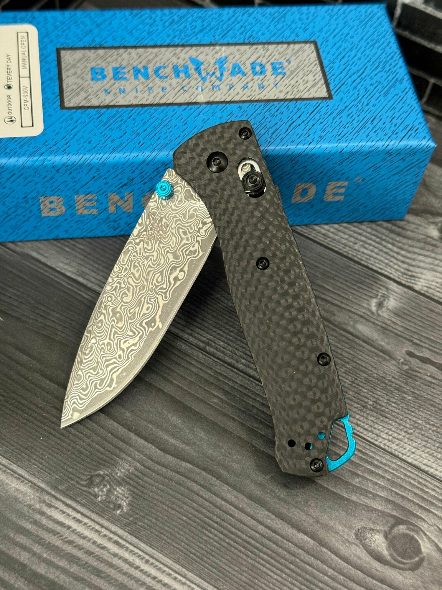 Складной нож Benchmade "Bugout 535", дамаск, рукоять карбон,