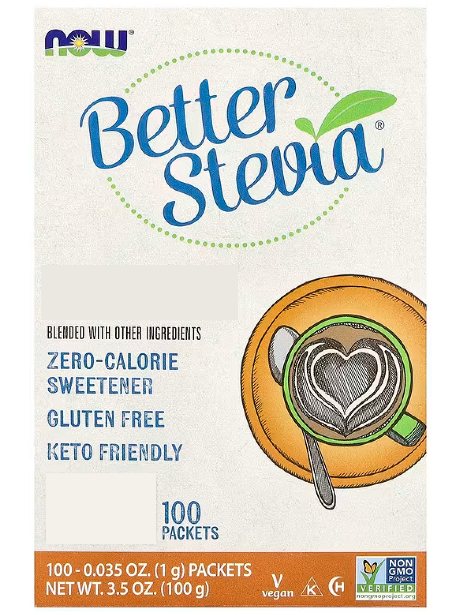 NOW Foods, Original Better Stevia, подсластитель, не содержащий калорий, 100 пакетиков, 100 г