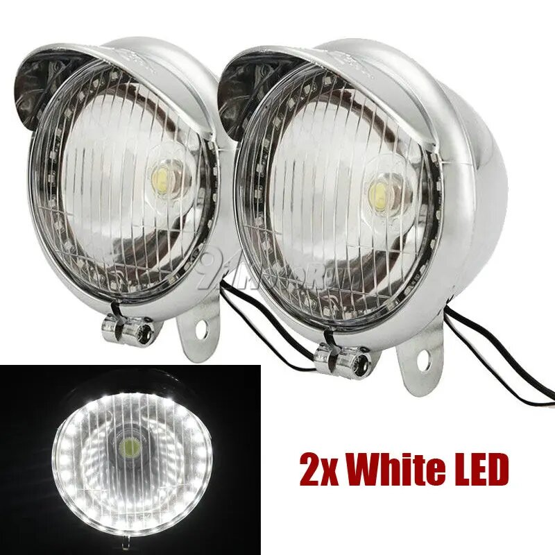 2x Белые LED противотуманные фары для мотоцикла