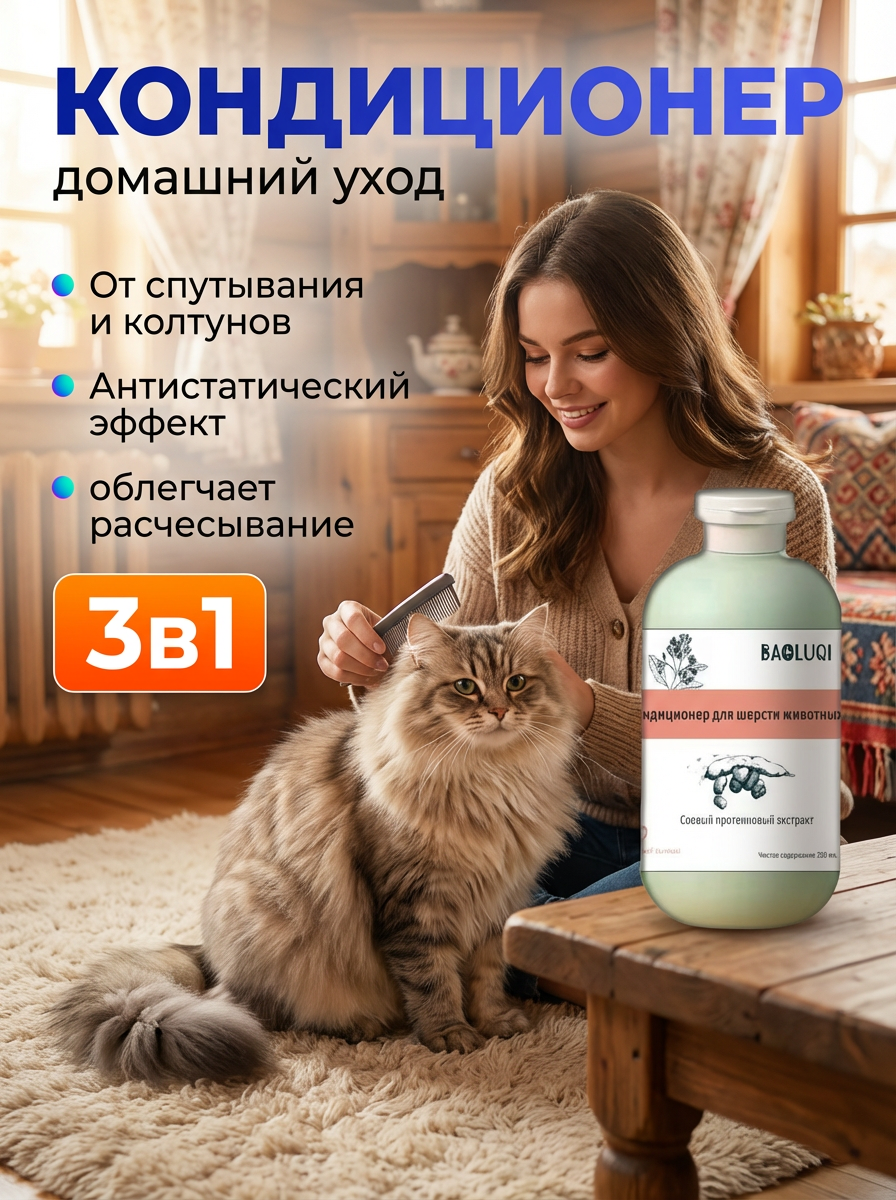 Кондиционер для собак и кошек, бальзам от колтунов, увлажняющий и смягчающий, для легкого расчесывания шерсти 300 мл