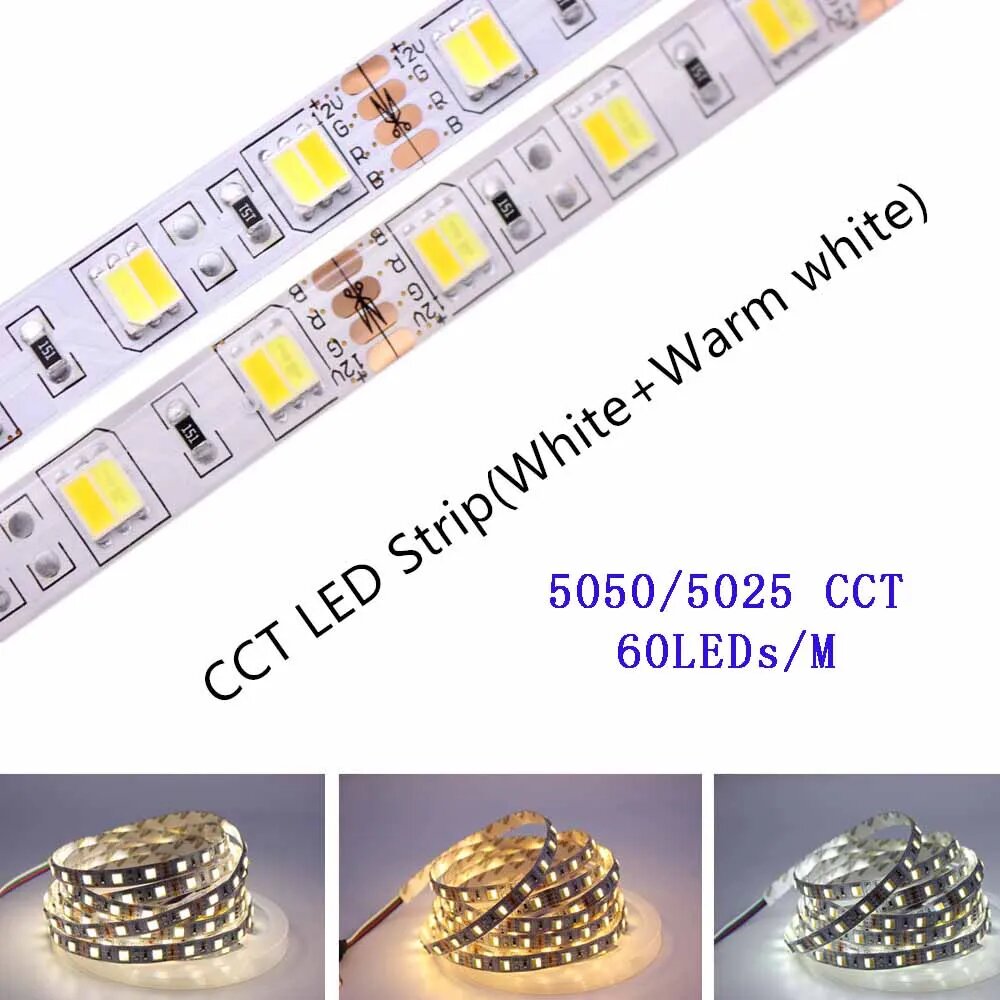 Светодиодная лента Taslauk 5м, 12V, CW+WW, 60LED/m, IP20