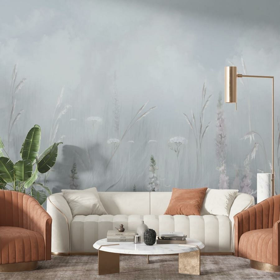 Фотообои Цветы полевые в дымке 13-1119-M-Холст 270 x 300 см (ВхШ) Бесшовные, флизелиновые, влагостойкие обои