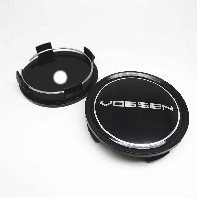 Колпаки ступиц Vossen — центр колеса для автомобильных дисков, пылезащитный значок 4 шт, ABS, Ø74/Ø70/Ø65 мм, черный/серебристый