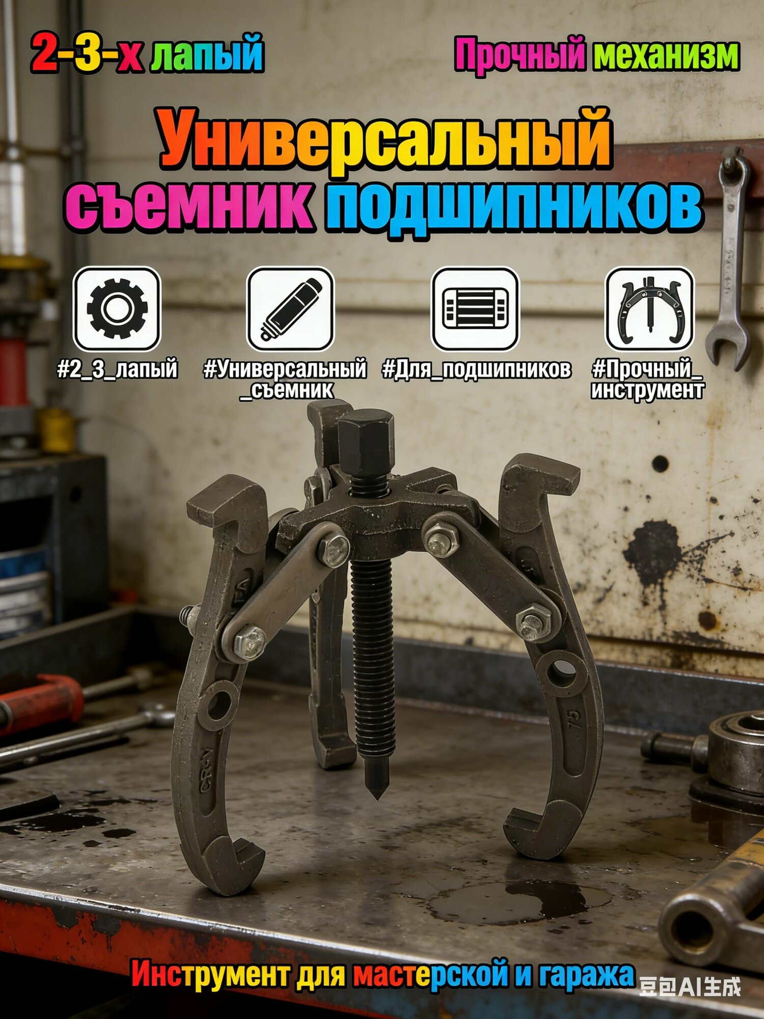 Съемник подшипников универсальный 2-3-х лапый для демонтажа подшипников, шестерён и втулок в авто и быту в ремонте