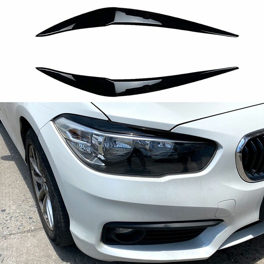 Накладки на фары BMW F20 F21 2015-2018 глянцевые черные брови ABS, пара для заводского бампера M-Sport (лев и прав)