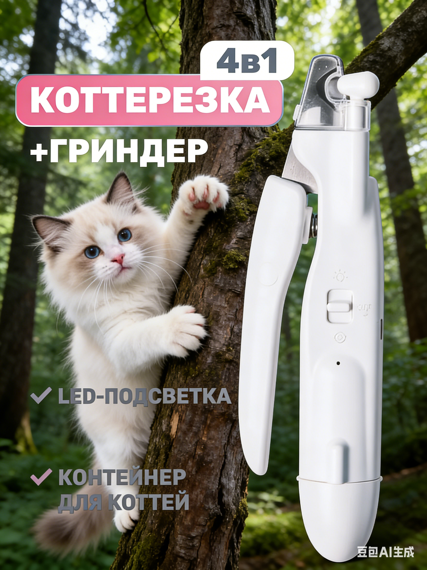 Когтерезка для кошек с ограничителем безопасная с подсветкой