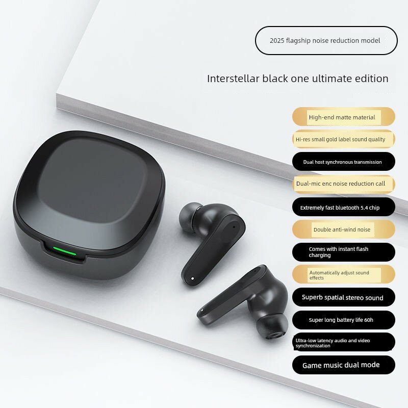 Беспроводные наушники Bluetooth с Bluetooth 5.4, режимом для игр и музыки, двойным микрофоном ENC и шумоподавлением при