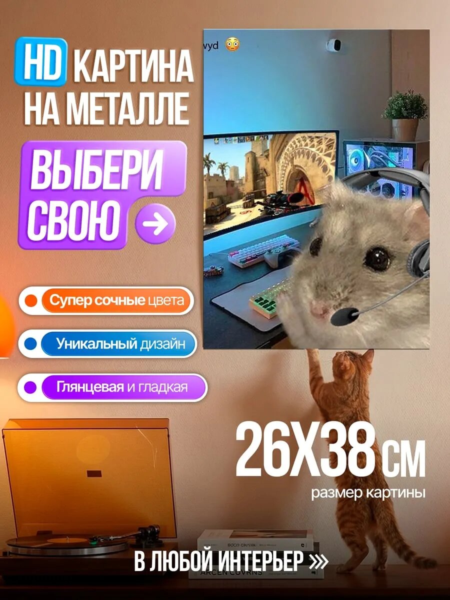 Картина на HD металле хомяк геймер