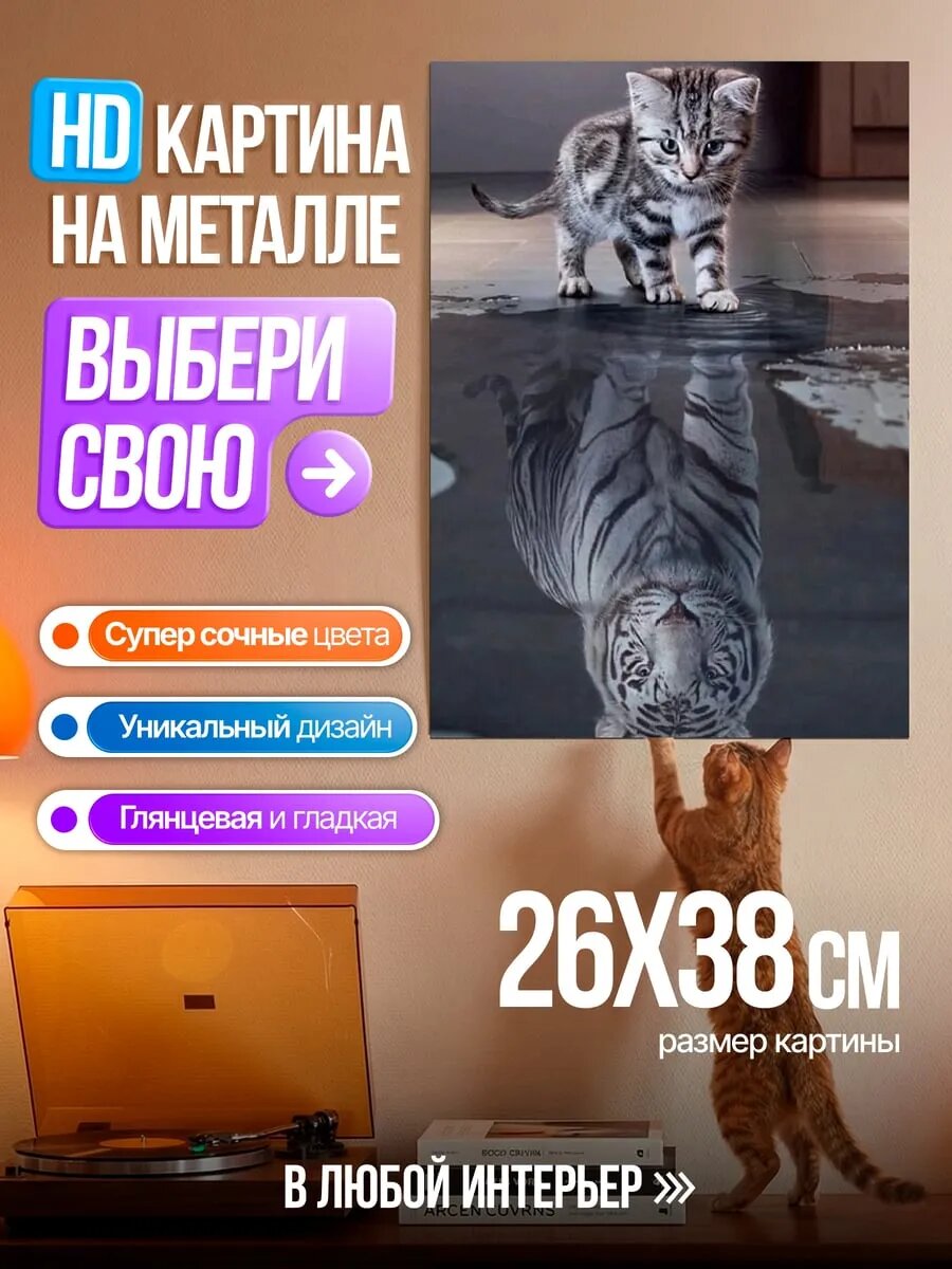 Картина на HD металле Кот тигр