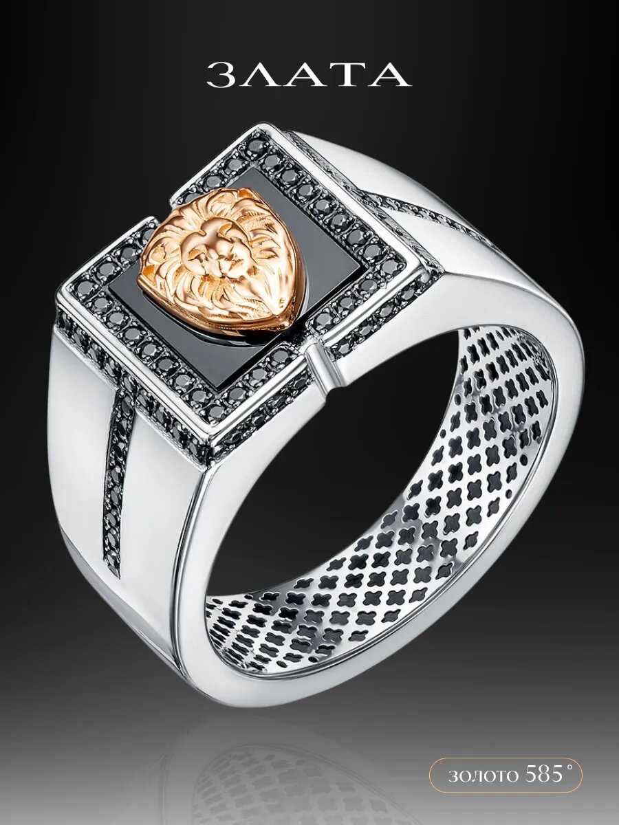 Печатка, 585 проба, фианит, оникс
