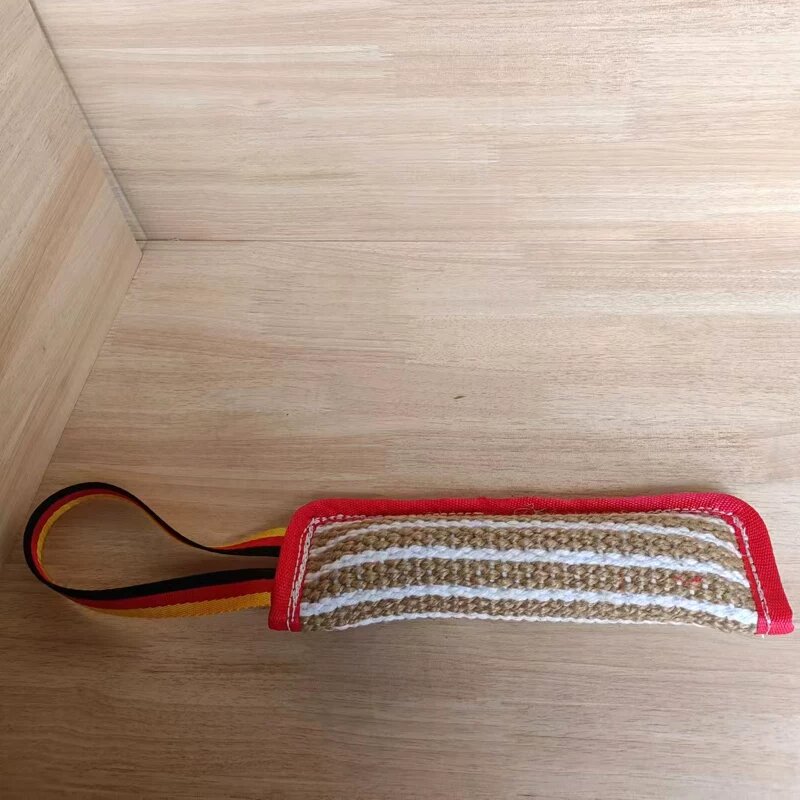 Игрушка для грызть из грубой льняной ткани с красным краем и одной ручкой, 30см х 9см, прочная тренировочная